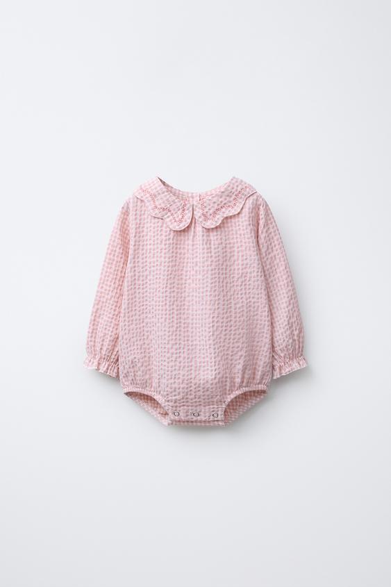 BODY TEXTURÉ À CARREAUX VICHY BRODÉS - Rose | ZARA Canada