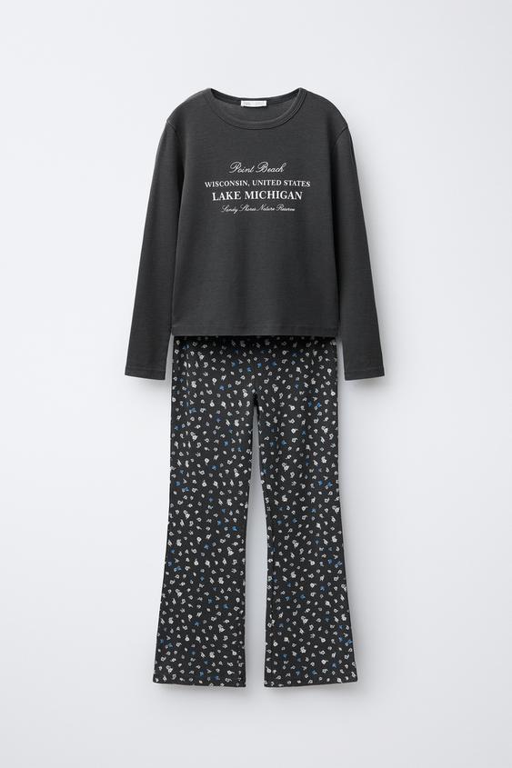6-14 ANS/ PYJAMA AVEC INSCRIPTION ET FLEURS - Gris anthracite | ZARA ...