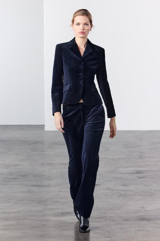 Blazer En Velours Collection Zw Bleu Zara Belgique Belgium