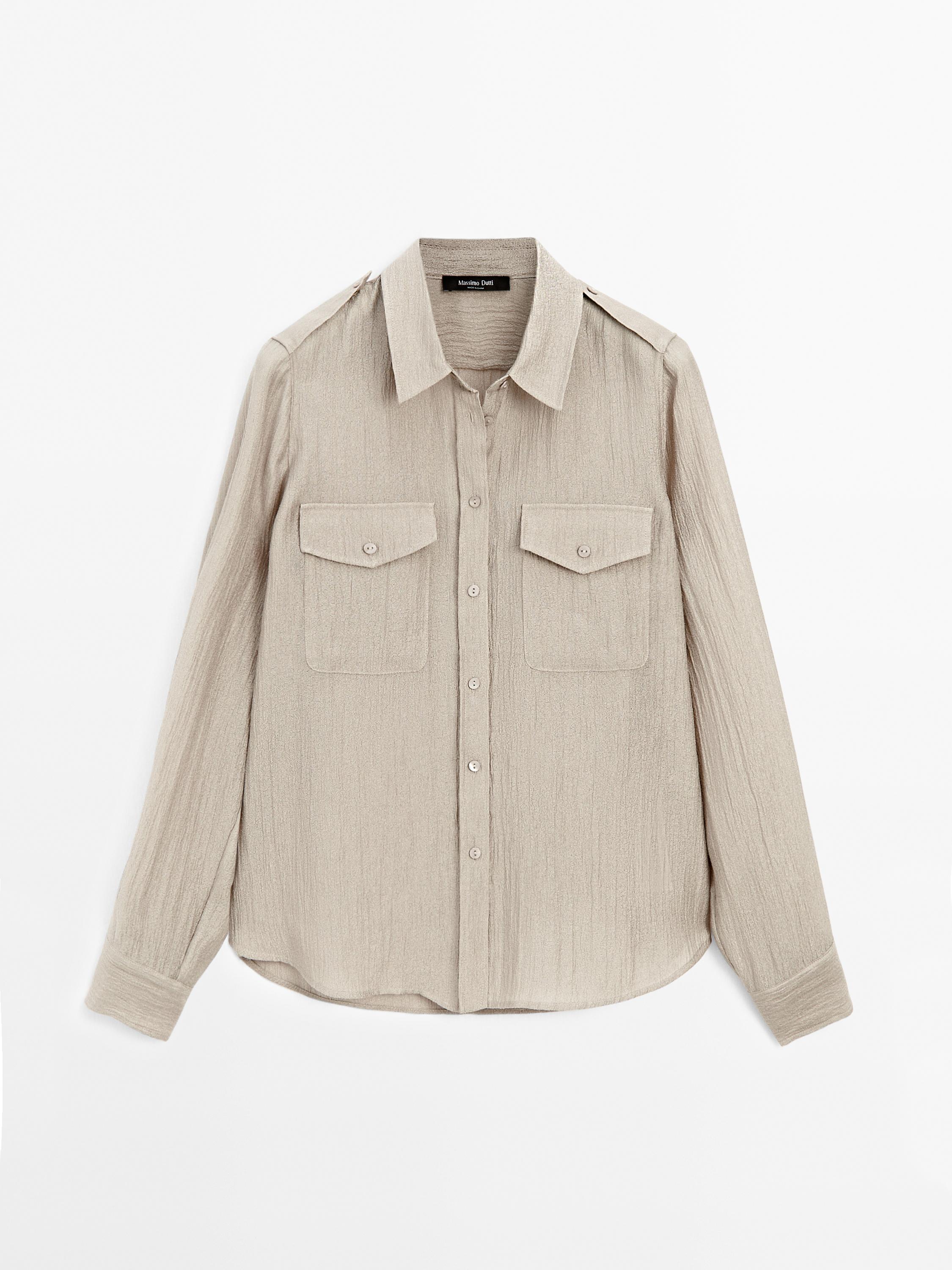 Flowing semi-sheer shirt with pockets - Beige | ZARA United Flowing semi-sheer shirt with pockets - Beige | ZARA United