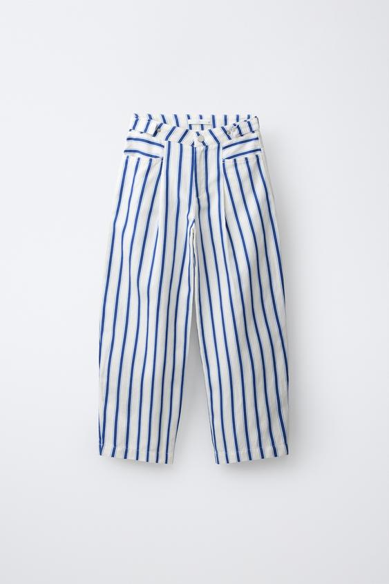 CALÇAS BARREL ÀS RISCAS - Cru / Azul | ZARA Portugal