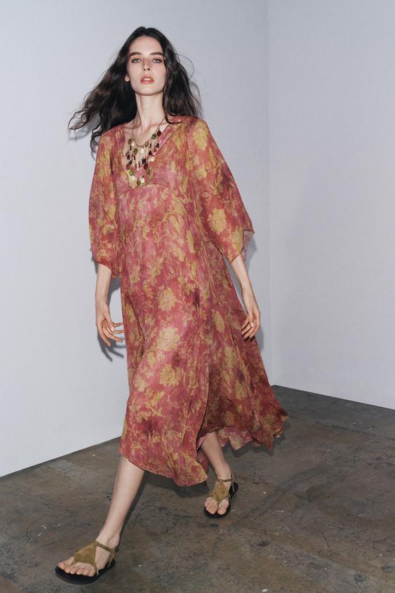 Zw Collection Floral Print Dress Pink Zara Ireland