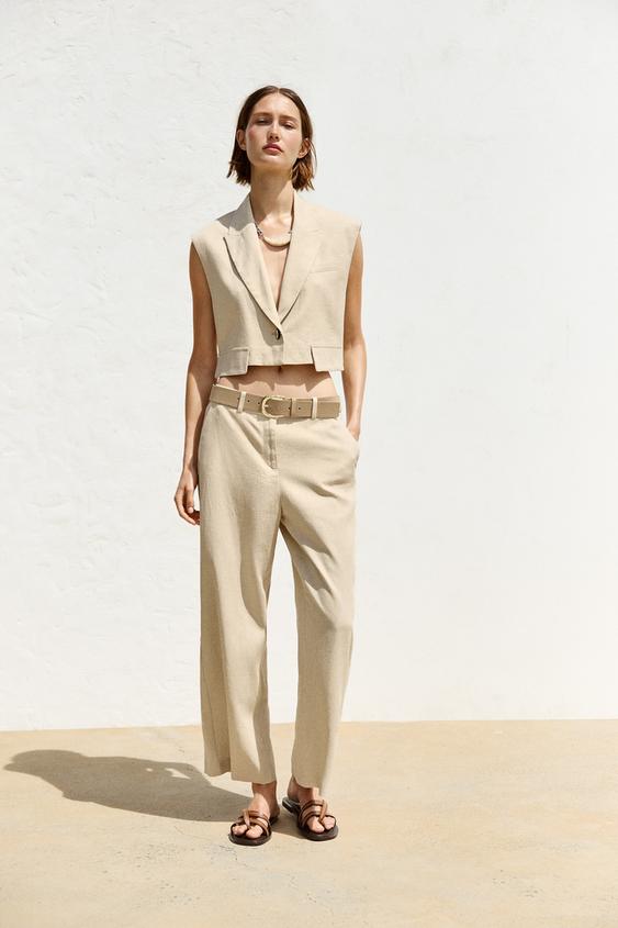 ROMPI PENDEK DENGAN LINEN - Beige muda | ZARA Indonesia