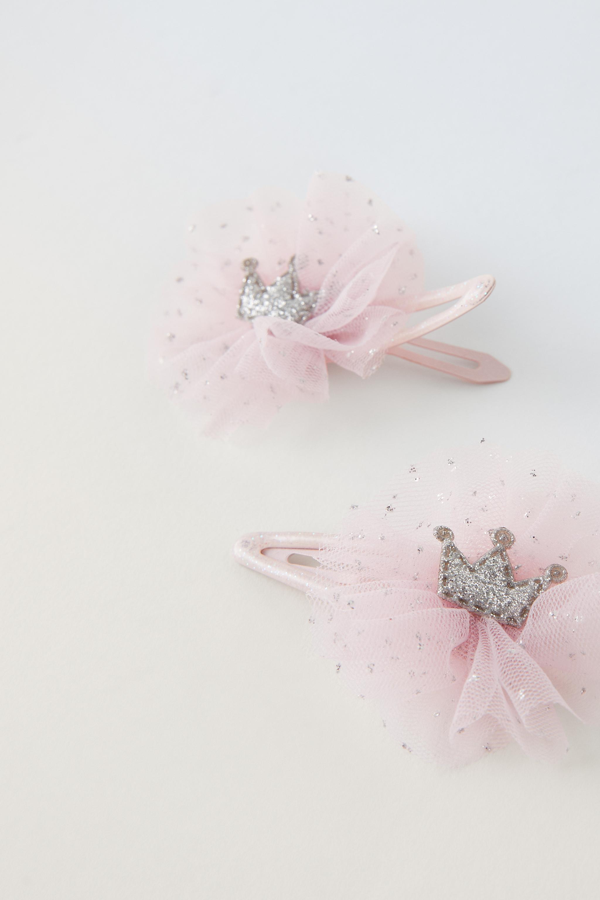 2 PACK OF SHIMMERY CROWN TULLE HAIR CLIPS Pink ZARA Ireland
