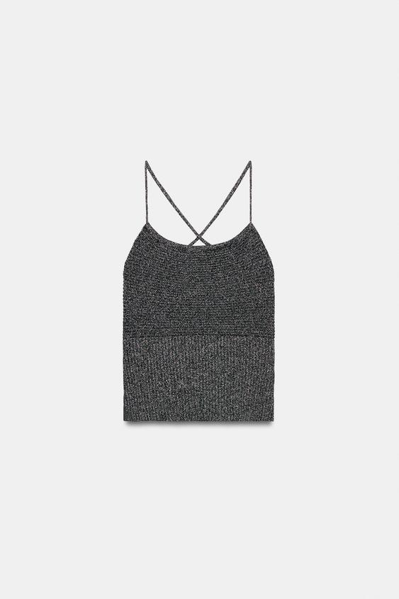 METALLIC THREAD CROP TOP - Black / Silver | ZARA New Zealand