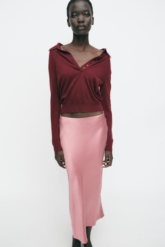 ROK MIDI LAPISAN SATIN - MARSALA | ZARA Indonesia