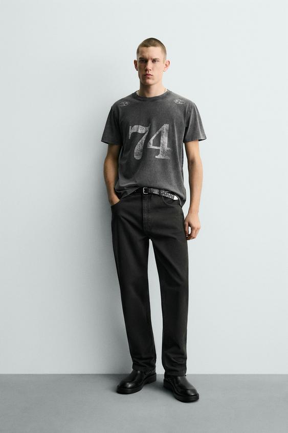 WASHED T-SHIRT WITH CONTRAST PRINTS - Grey | ZARA India
