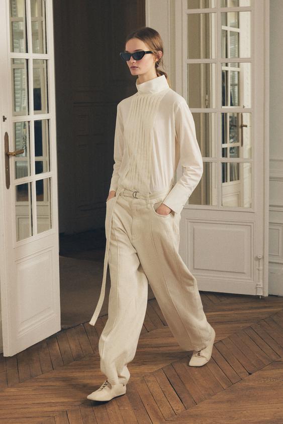 Pleated Blouse Zw Collection Ecru Zara Cambodia