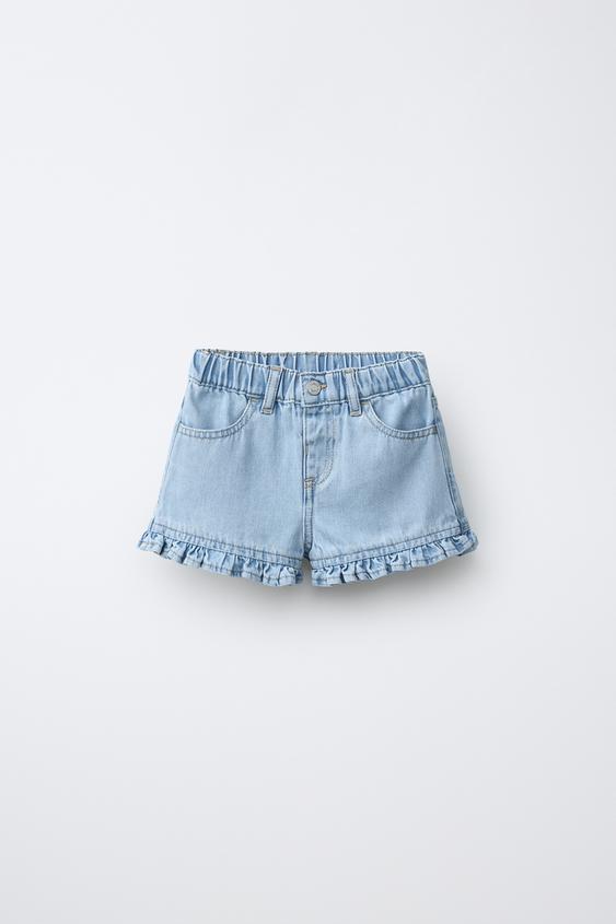 RUFFLED DENIM SHORTS - Light blue | ZARA United States