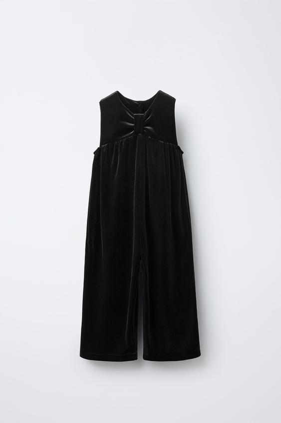 LONG VELVET JUMPSUIT WITH BOW - Black | ZARA Canada