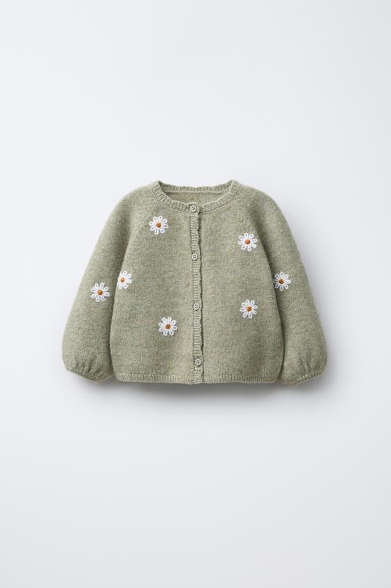 CASACO DE MALHA MARGARIDAS BORDADAS - Verde-claro | ZARA Angola