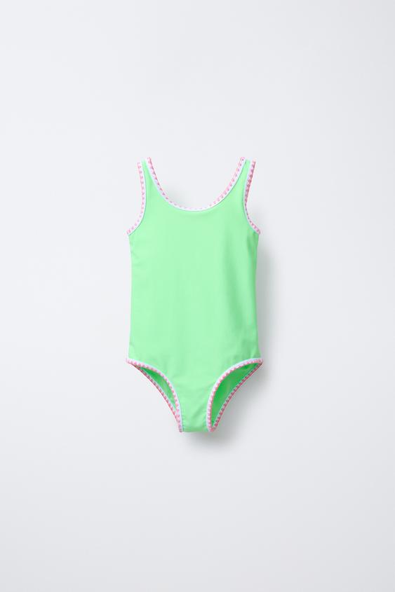 6-14 YEARS/ CONTRAST TRIM SWIMSUIT - Sea green | ZARA Australia