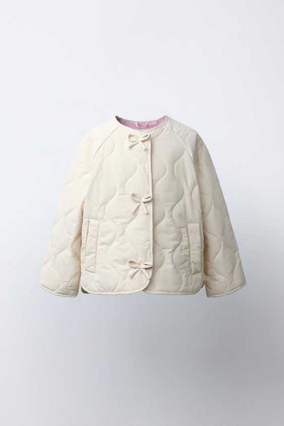 QUILTED JACKET WITH BOWS - Ecru | ZARA United Kingdom