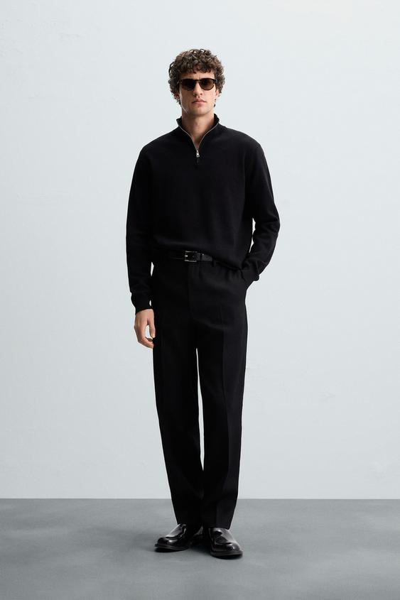 COTTON QUARTER-ZIP SWEATER - Black | ZARA Australia