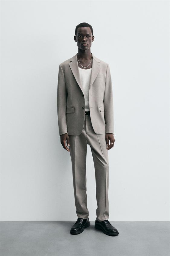 TEXTURED SUIT TROUSERS - Stone | ZARA New Zealand
