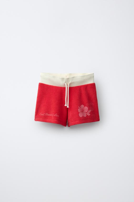 HIBISCUS TOWEL EFFECT SHORTS - Red | ZARA Canada