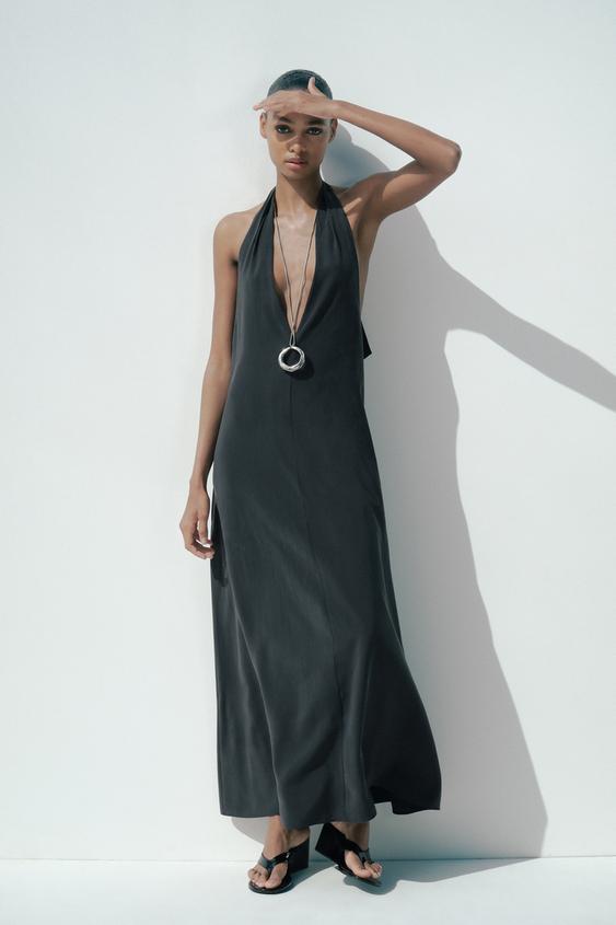 ROCHIE MIDI HALTER CU ȘNUR - Negru | ZARA România