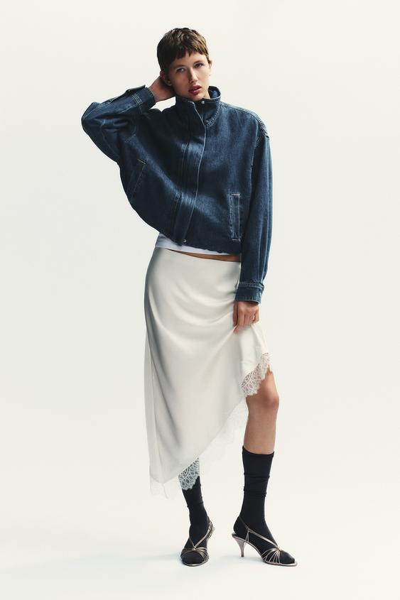 サテンレーススカート - オフホワイト | ZARA Japan / 日本