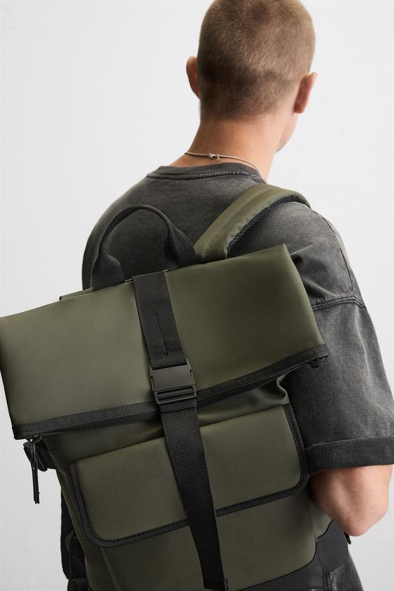 RUBBERISED FLAP BACKPACK - Khaki Green | ZARA South Africa