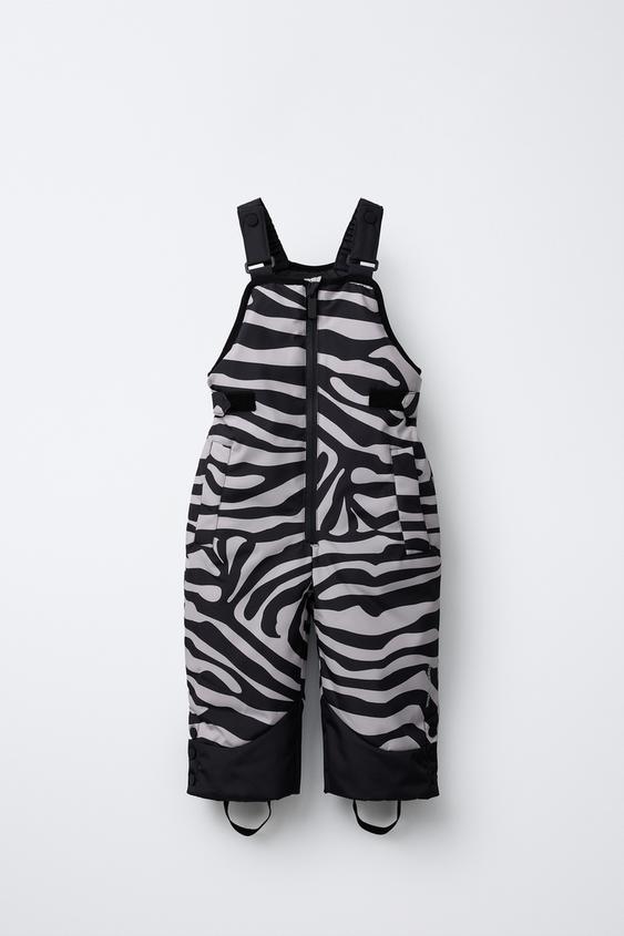 WATER-RESISTANT AND WINDPROOF ZEBRA PRINT DUNGAREES - Black / Ecru ...
