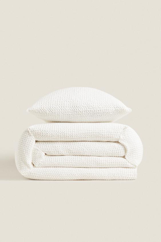 MINI WAFFLE-KNIT COTTON BEDSPREAD - White | ZARA United States