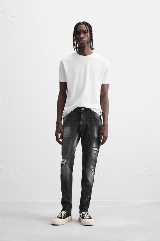 RIPPED SKINNY JEANS WITH PAINT SPLATTER - Black | ZARA Spain