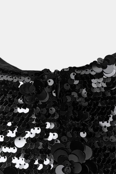 ROBE MI-LONGUE À PAILLETTES FLEURIES - Noir | ZARA France
