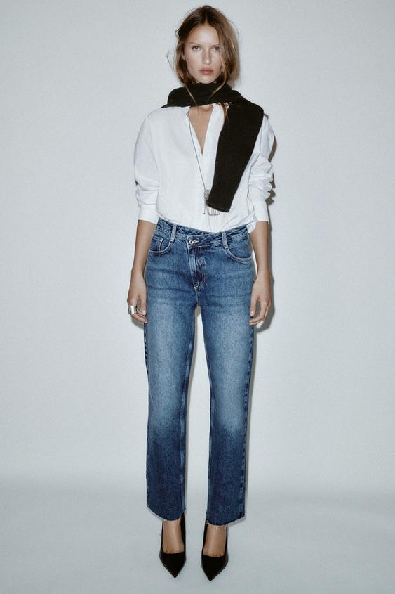 JEANS Z.09 STRAIGHT HIGH-WAIST CROSS-OVER WAISTBAND - denim blue | ZARA ...