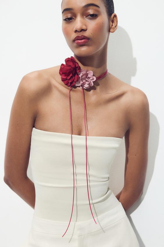 NECK FLOWERS WITH CORD - Fuchsia | ZARA Australia