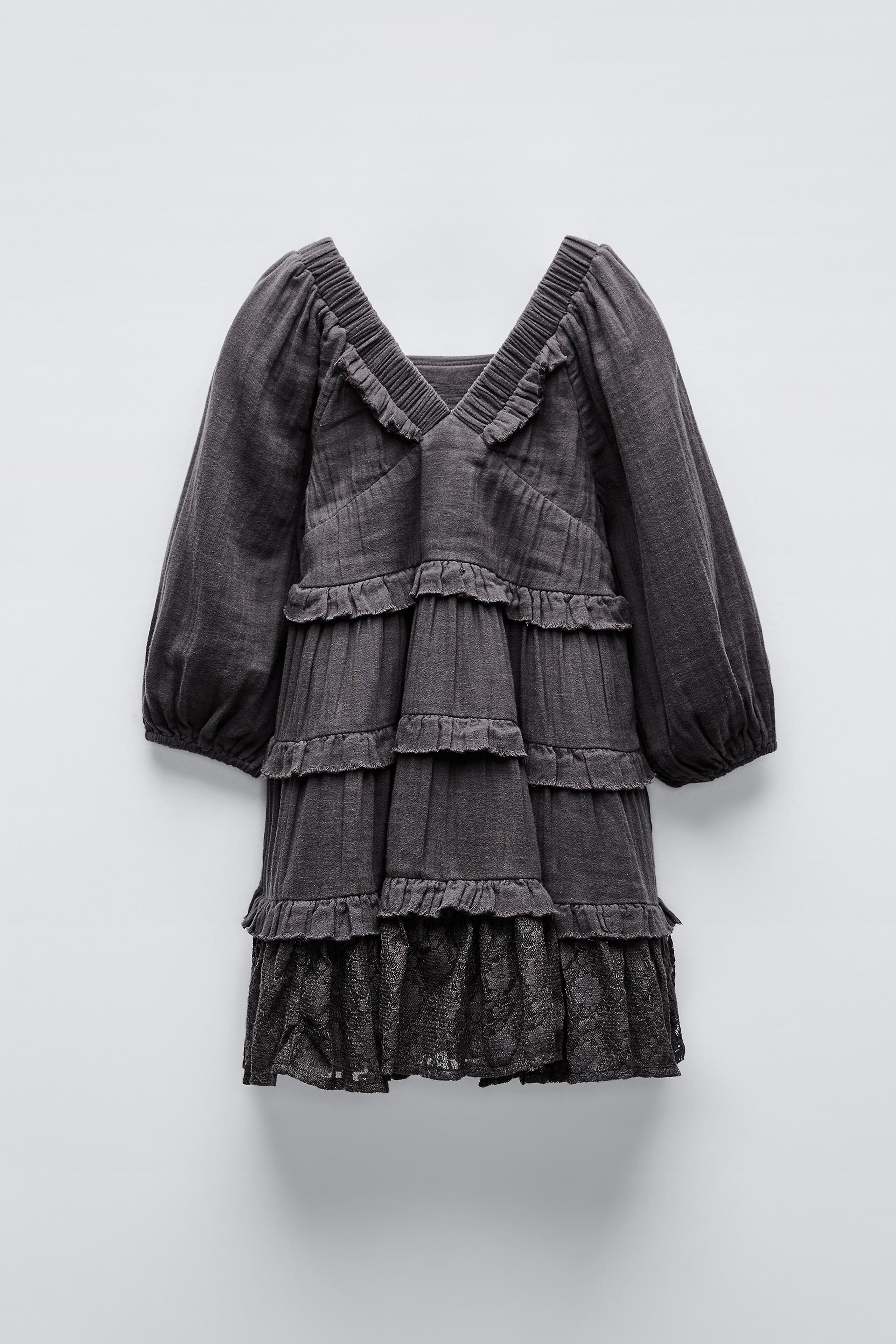 SLOJEVITA ČIPKASTA HALJINA - antracit siva | ZARA Hrvatska / Croatia