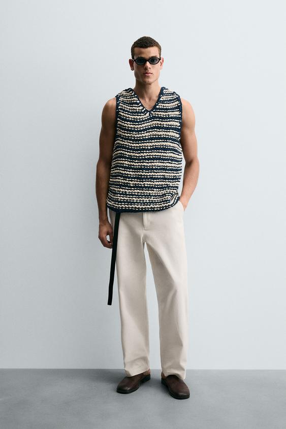 STRIPED COTTON BLEND VEST - Blue/White | ZARA Australia