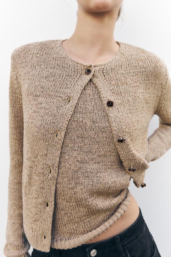 RUSTIC KNIT CARDIGAN - SAND/BROWN | ZARA Australia