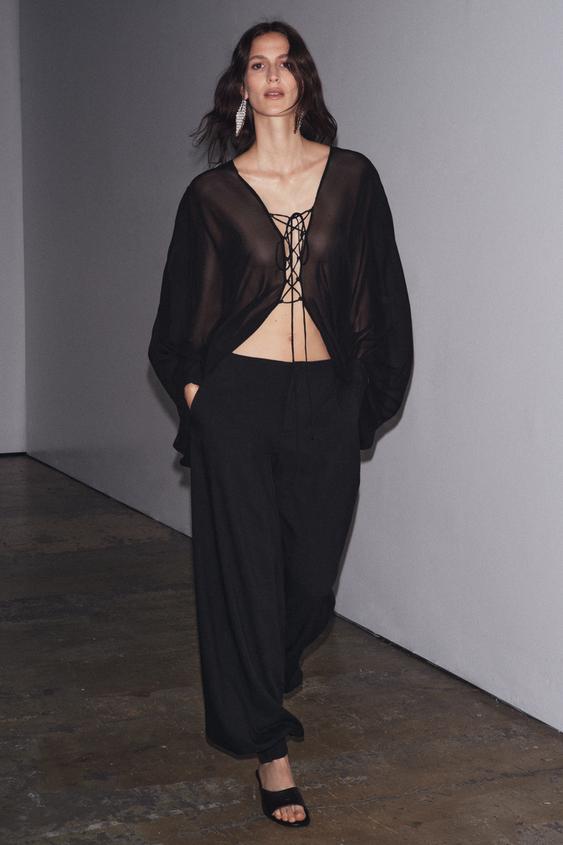 LIMITED EDITION GEORGETTE PUFF TOP - Black | ZARA Australia