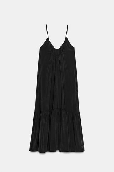 ROBE MI-LONGUE FLUIDE À VOLANT - Noir | ZARA France