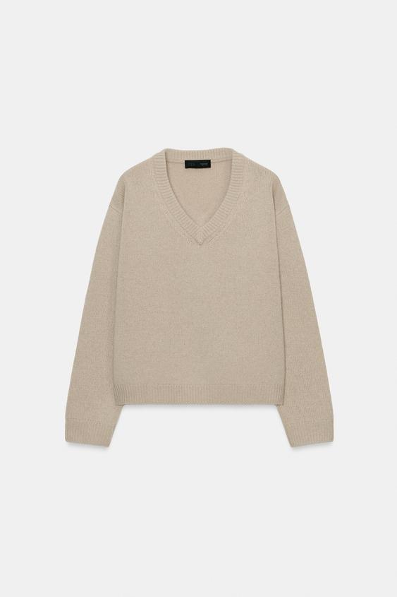 100% WOOL V-NECK JUMPER - Beige | ZARA Australia