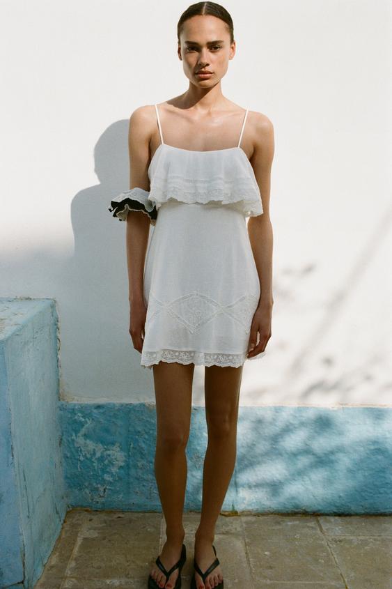 EMBROIDERED SHORT DRESS - Ecru | ZARA Australia