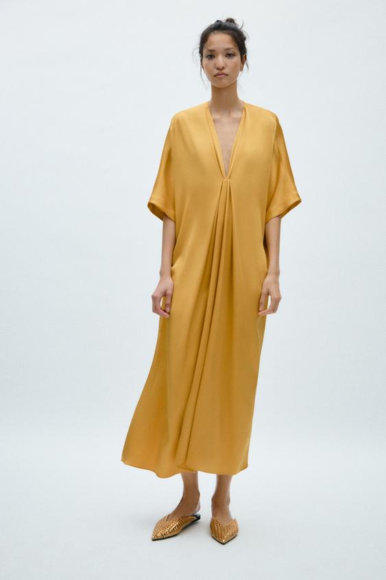 PLEATED TUNIC DRESS ZW COLLECTION - Yellow | ZARA Singapore