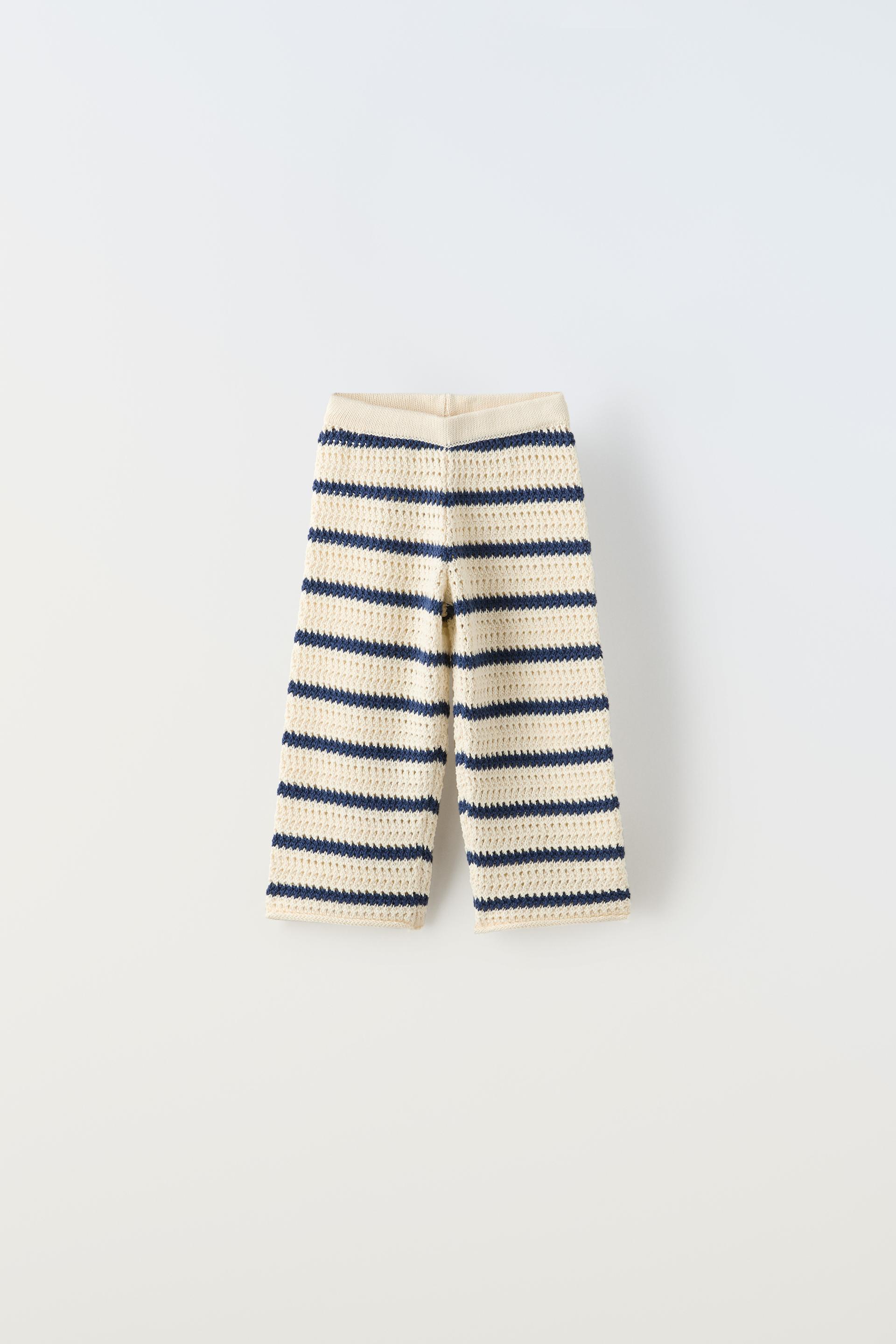 STRIPED CROCHET KNIT PANTS Ecru Navy ZARA United States STRIPED CROCHET KNIT PANTS Ecru Navy ZARA United States
