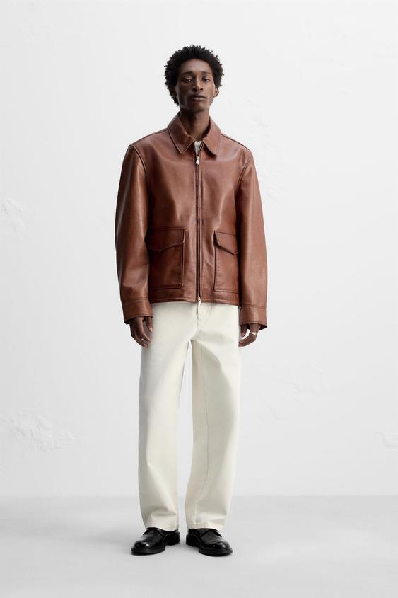 WASHED LEATHER JACKET - Brown | ZARA Saudi Arabia