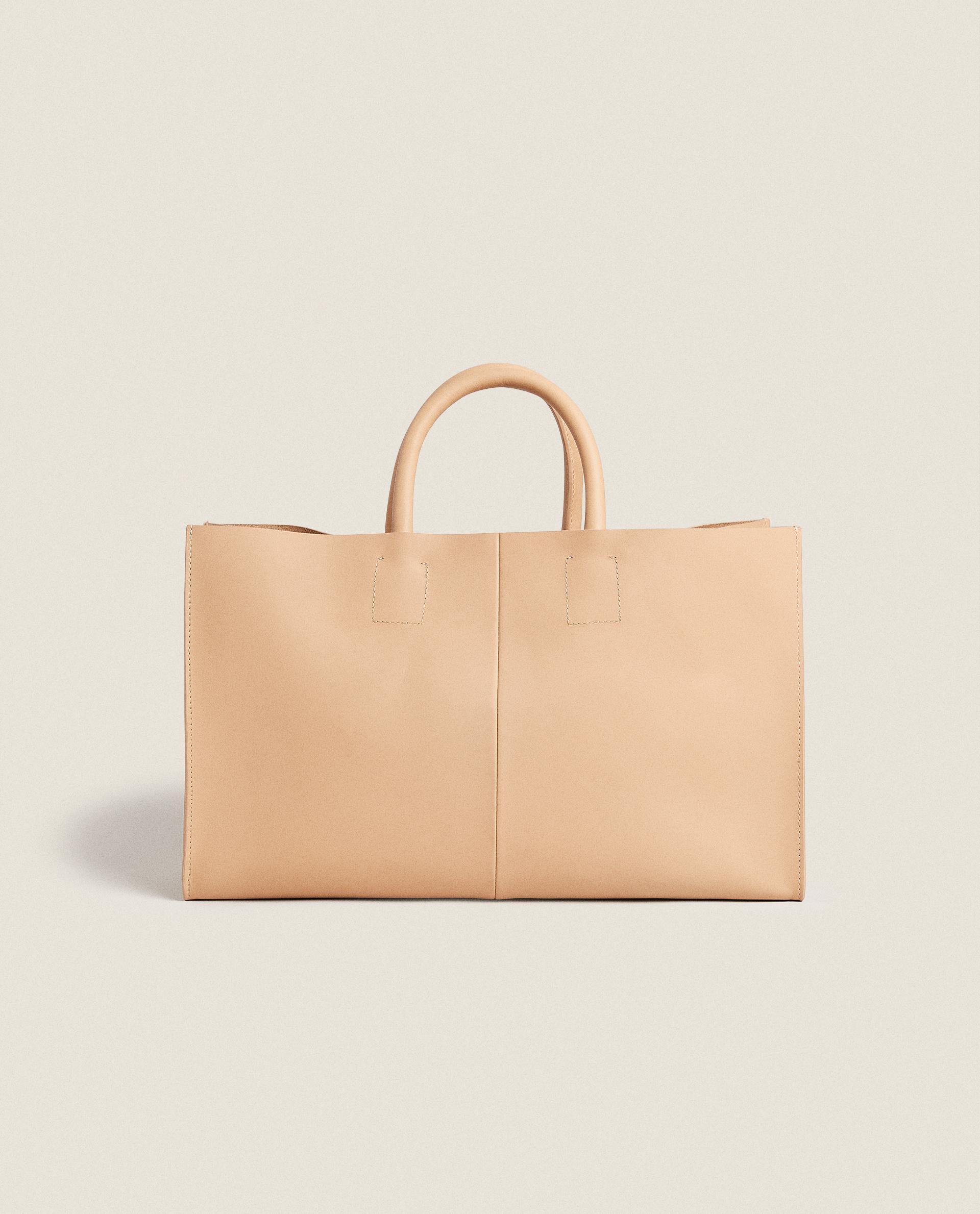LEATHER TOTE BAG - Light beige | ZARA United Kingdom