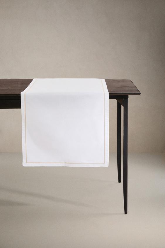 TABLE RUNNER WITH EMBROIDERED TRIM - White | ZARA Turkey