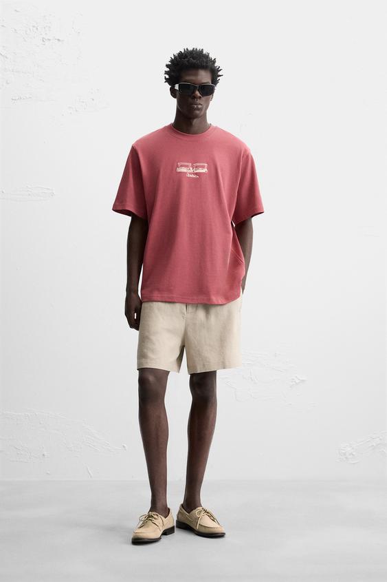 COMBINATION EMBROIDERED T-SHIRT - Raspberry | ZARA United States