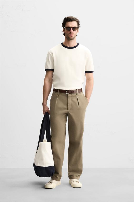 BASIC CONTRAST RIB T-SHIRT - Oyster-white | ZARA Australia