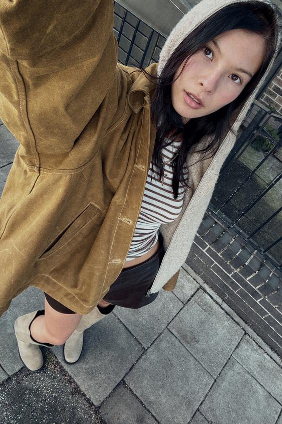 HANORAC CU LÂNĂ ȘI GLUGĂ - Bej | ZARA România