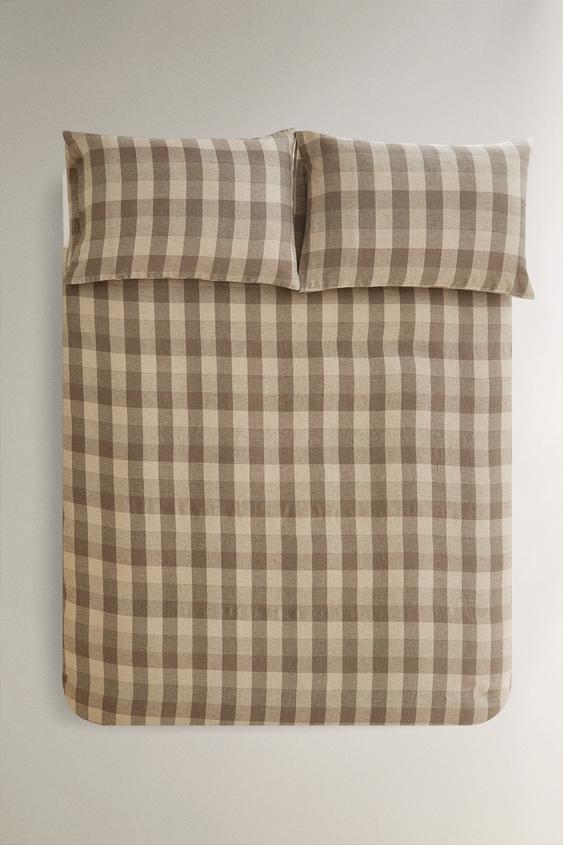 LINEN CHECK DUVET COVER - Brown | ZARA United States