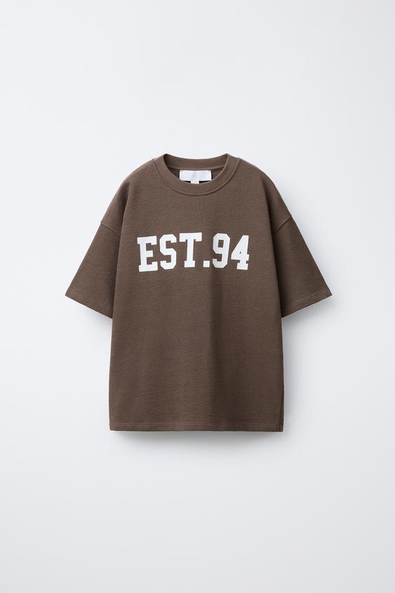 NUMBER PRINT T-SHIRT - Brown / Taupe | ZARA India