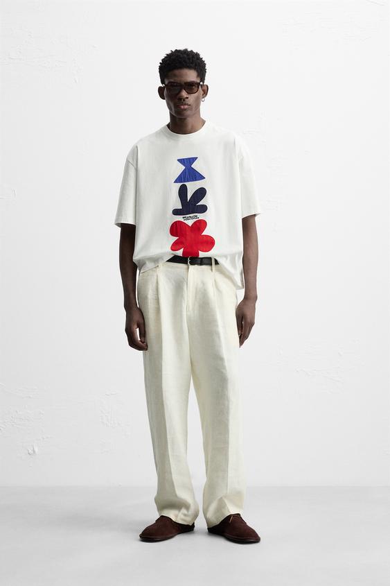 T-SHIRT MED GEOMETRISKE LAPPER - Hvid | ZARA Danmark