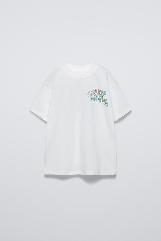 T-SHIRT WITH SLOGAN - Ecru | ZARA Ireland