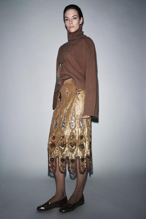 ROK MET BORDUURSELS ZW COLLECTION LIMITED EDITION - Goudkleurig | ZARA ...