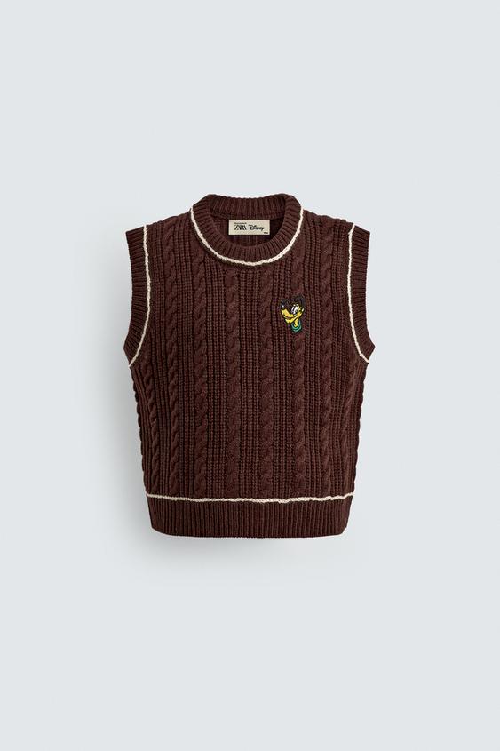 100% WOOL VEST WITH PLUTO PATCH HARRY LAMBERT FOR ZARA X DISNEY - Brown ...